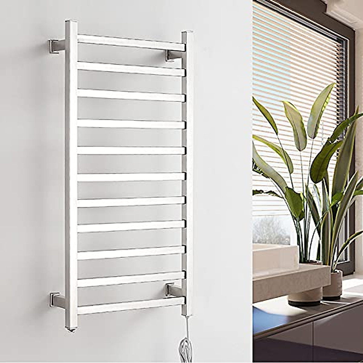 Bathroom Towel Warmer Electric Heated Towel Rack, Electric Heated Towel Rack 14 Curved Bar Wall Mounted Towel Warmer Drying Rack Constant Temperature 304 Stainless Steel Heated Towel Rail Bathroom Rad
