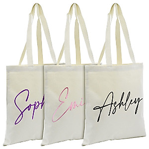 Personalized Name Tote Bags for Women - 17 Color Options - Customized Cotton Canvas Shoulder Bag - Custom Bridesmaid Proposal Gifts - Customizable Totes Gift - Beach Girls, Bridesmaids, Beige