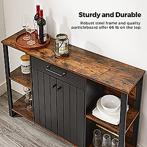 VASAGLE Buffet Cabinet, Kitchen Sideboard, Storage Organizer with Drawer, Shelves, Door, for Living Room Hallway, Rustic Brown and Black ULSC103B01