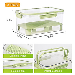 YUNLINLI 3 Pcs Large Fruit Storage Containers For Fridge with Removable Colanders, Airtight Food Storage Containers with Lids, Reusable Produce Saver with Handle, Stackable Plastic Fruit Veggie Saver