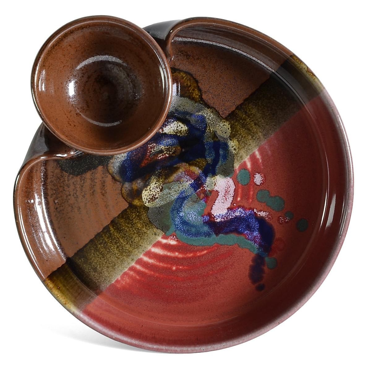 Larrabee Ceramics Chip and Dip Platter, Handmade American Pottery, Red/Multi