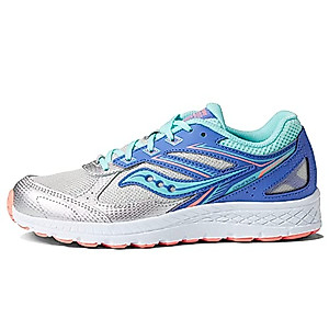 Saucony Cohesion 14 Lace to Toe Running Shoe, Silver/Periwinkle/Turq, 2 US Unisex Big Kid
