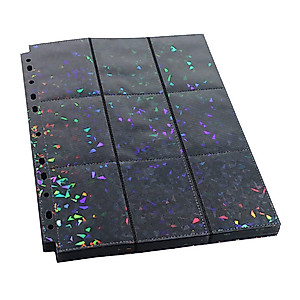 30PCS Holographic Trading Card Sleeve Pages Gemstone Foil Card Sleeves TCG&Photo 9 Pockets Fit 3 Ring Binder Pages (Side Loading Black Pages)