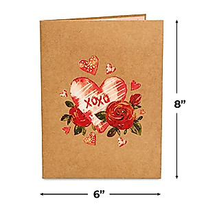Frndly by Paper Love Pop Up Card, 3D Bouquet of Roses, Handcrafted - 100% Recycled and Eco-Friendly, 8" x 6" Cover - with Removable Note Tag
