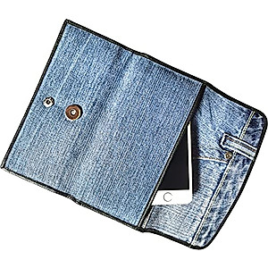 Bijoux De Ja Upcycling Blue Denim Large Capacity Money Flap Roomy Long Wallet Purse Clutch for Women BMW014