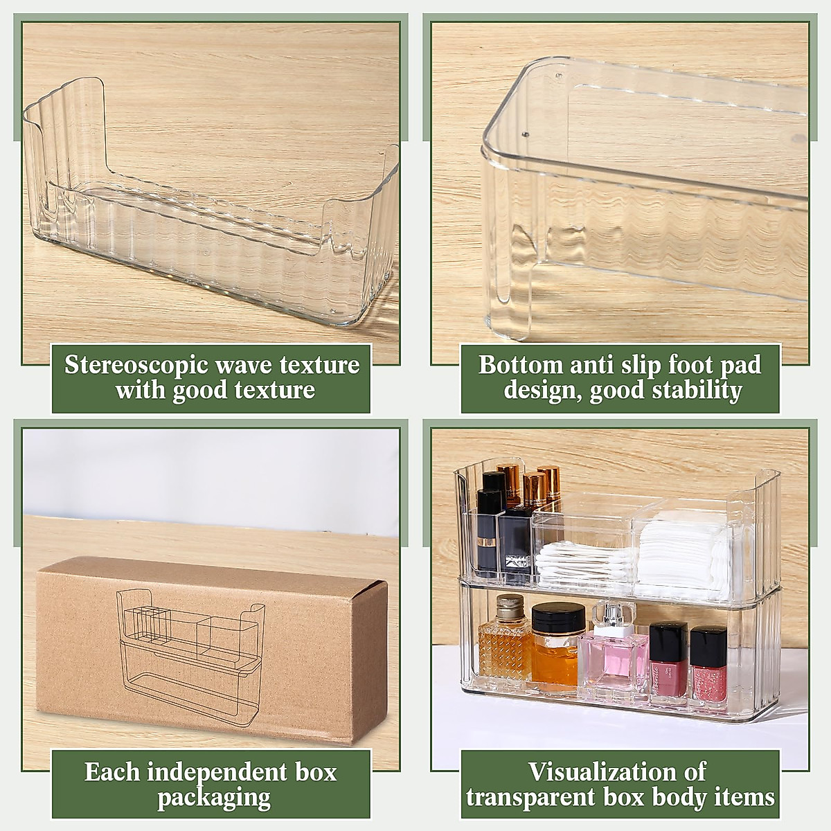 CroBlissful 4 Tier Medicine Cabinet Shelves Organizer Stackable Makeup Organizer Clear Tray Cabinet Organizer with 4 Tray 4 Lip Gloss Holders 4 Cotton Swab Holders for Bathroom Cabinet Wall Vanity