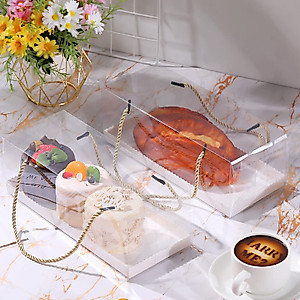 30 Pcs Clear Cupcake Boxes Bakery Cake Boxes with Handle and Paperboard Plastic Rectangular Cupcake Containers Portable Clear Gable Boxes Dessert Cookies Gift Boxes for Party Favor 10.8 x 4.3 x 3.7''
