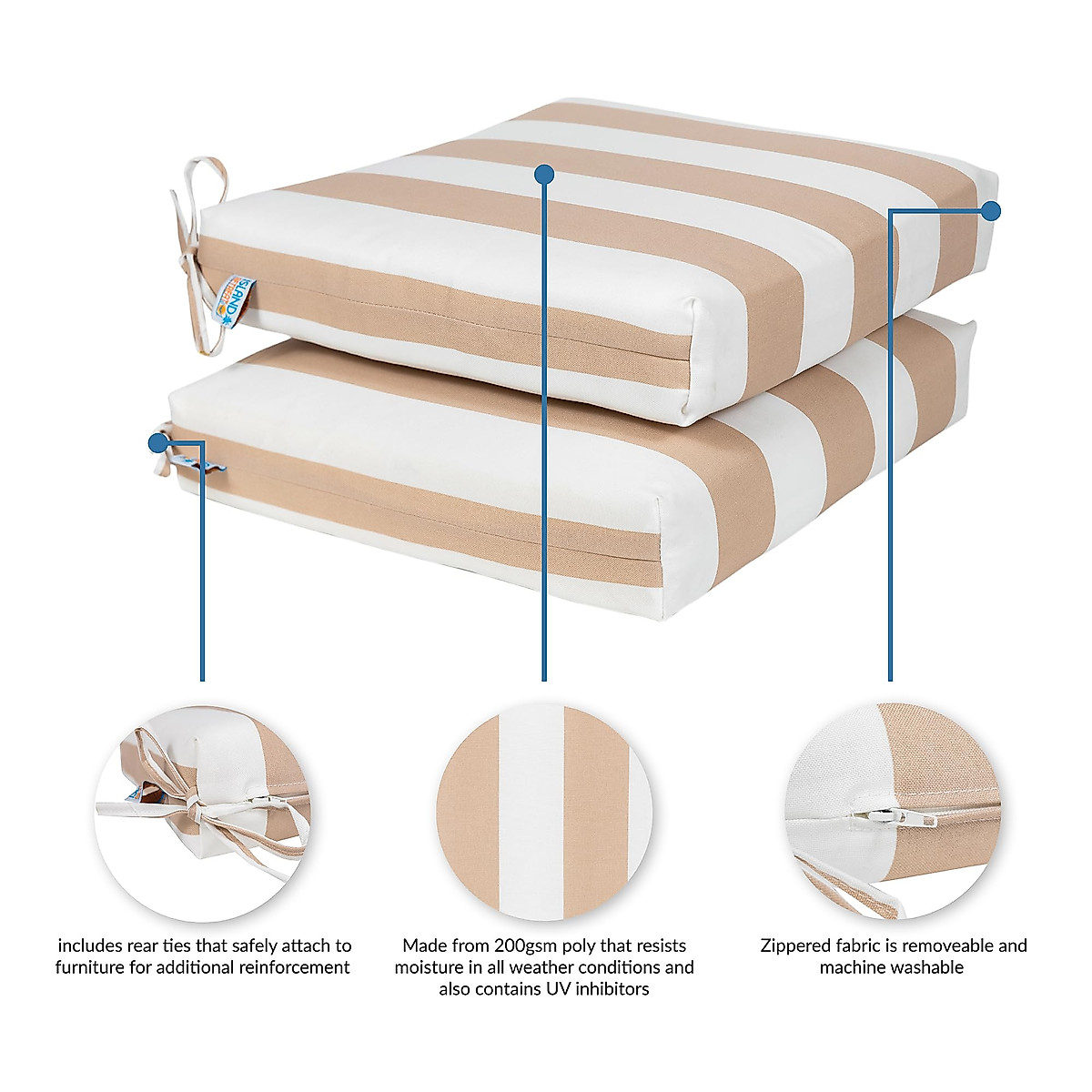 Island Umbrella NU6932 Outdoor Seat Cushion, Champagne Stripe