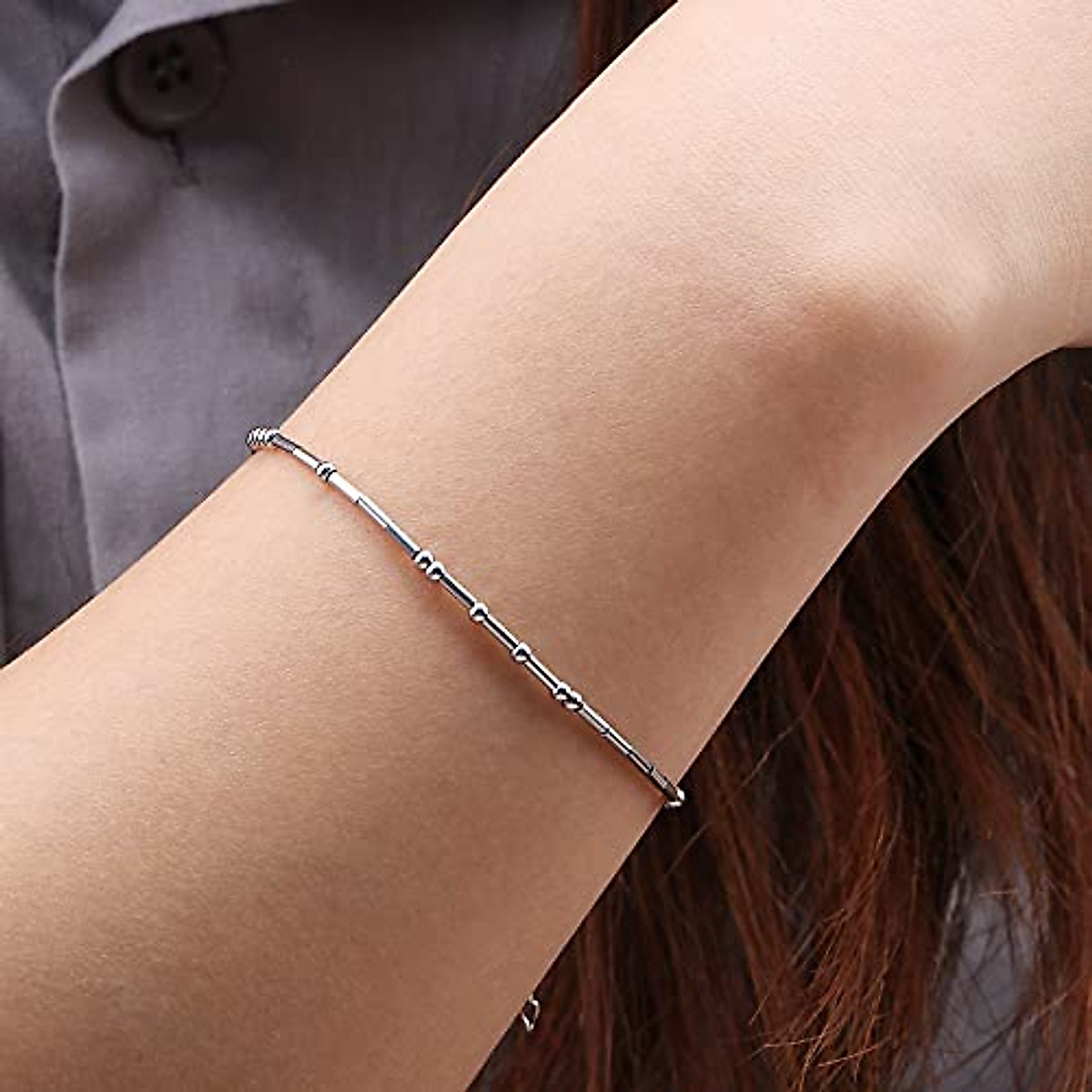JoycuFF Perseverance Morse Code Bracelets for Women Girls Mother Daughter Friend Inspirational Motivational Encouragement Stianless Steel Jewelry Gifts Silver Bracelet