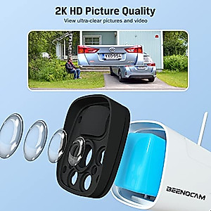 BEENOCAM 3MP 15000mAh Security Cameras Wireless Outdoor Solar Wireless Cameras for Home Security, 3MP 4X Digital Zoom, WiFi Camera IP66, 2-Way Audio, Color Night Vision, Siren Alarm (BW5)