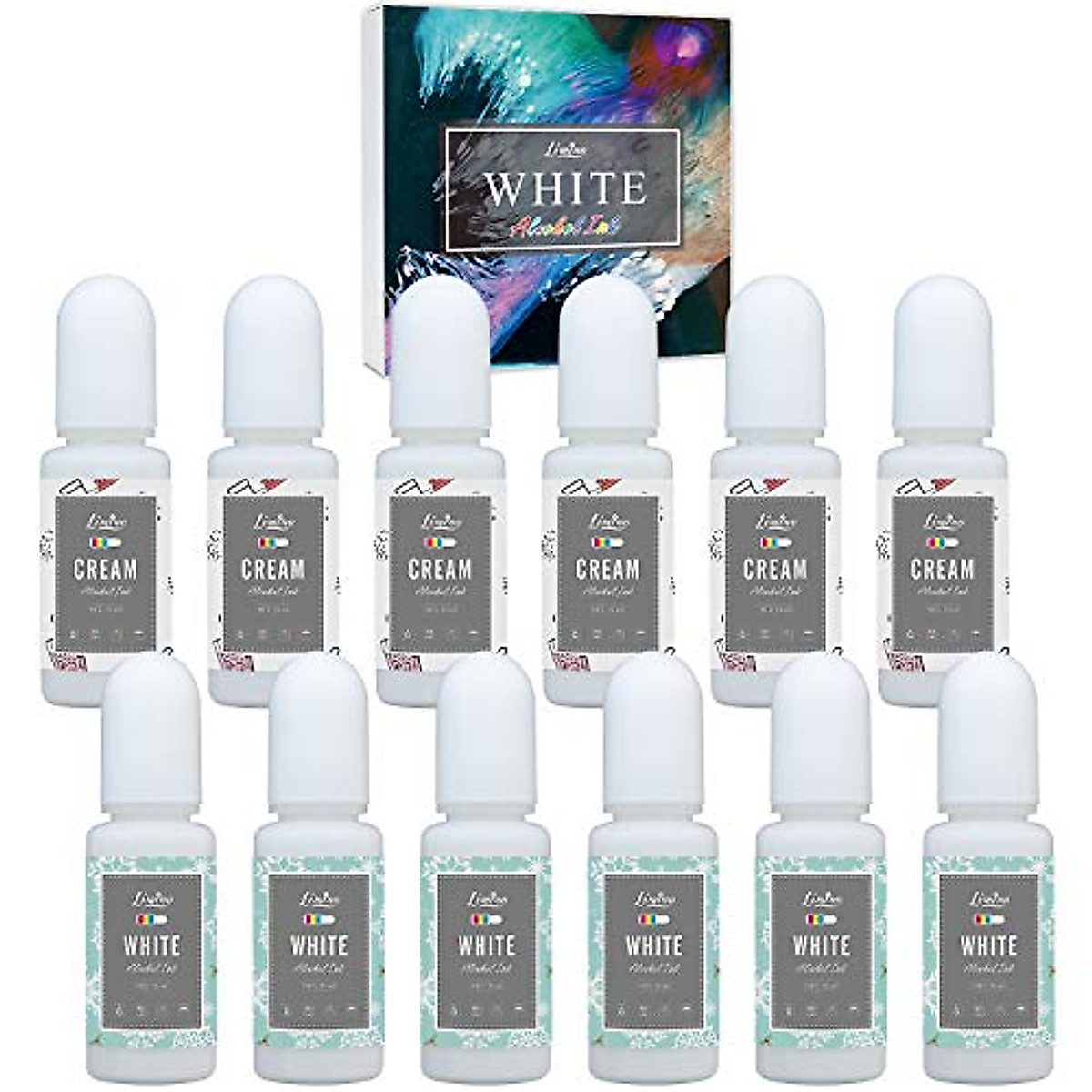 White Alcohol Ink Set - 12 x 10ml 2 Kinds of White Alcohol Based Inks for Epoxy Resin Painting, Resin Petri Dish Making - Concentrated White Alcohol Dye for Resin Art, Coaster, Yupo, Tumbler Making