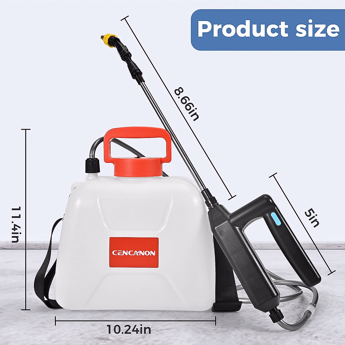 CENCANON 1.35 Gallon Battery Powered Sprayer, Electric Sprayer with USB Rechargeable Handle, Potable Garden Sprayer with Telescopic Wand, 2 Mist Nozzles and Adjustable Shoulder Strap