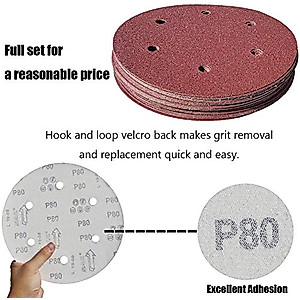35 PCS 9 Inch 6 Hole Drywall Sanding Discs Set- 40 60 80 120 150 180 240 Grits -9" Hook-and-Loop Aluminum Oxide Abrasive Sander Paper for Drywall Sander