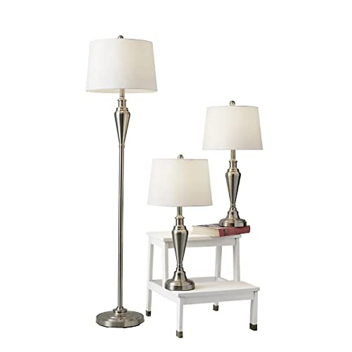 Adesso 1583-22 Glendale 3-Piece Floor Lamp Set, 59.5 in./25.5 in., 150W, Brushed Steel/White, 3 Antique Lamps