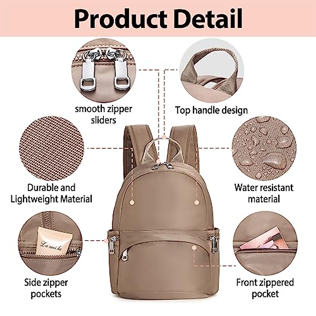 BLUEFATTY Mini Backpack Purses For Women Small Backpack Purse Ladies Fashion Small Daypacks Waterproof Back Pack For Girls（Mini Brown）