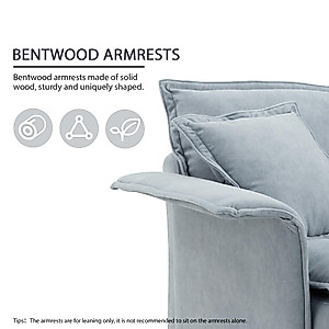 DEINPPA Sectional Sofa with Bentwood Armrests, Modern Deep Seat Sofa Couch with Ottoman, Tech Cloth Upholstered Sleeper Sofa, Comfy Furniture for Living Room, Apartment, Studio, Office-Blue