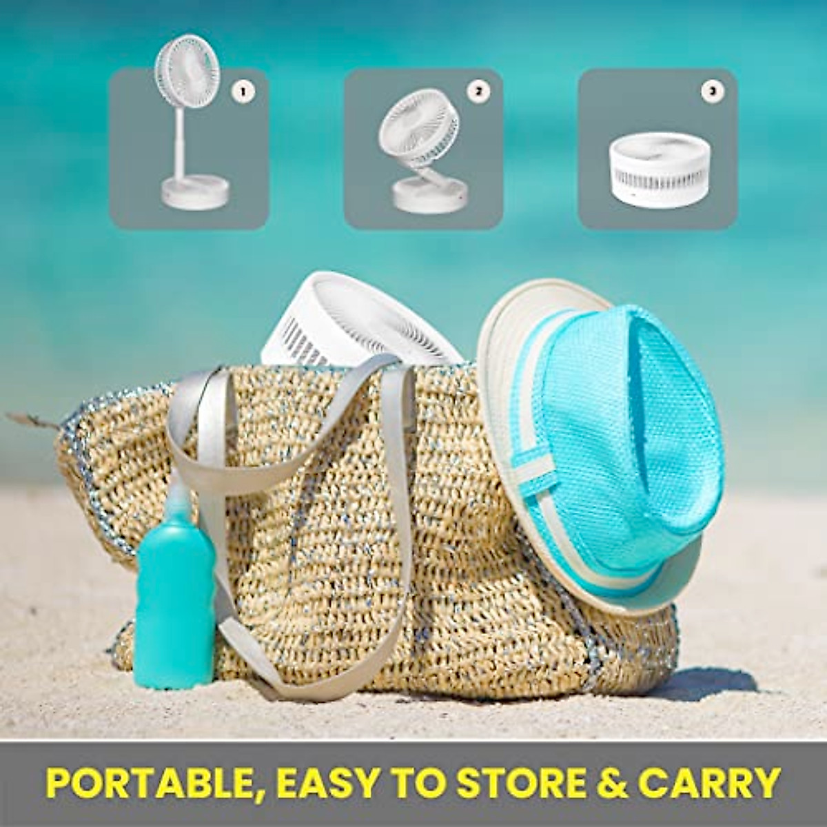 My Foldaway Fan Mini Desktop Fan | Ultra-Portable Lightweight Compact Tabletop Fan | Extends up to 12” | 2 Speed Modes | Uses AA Batteries or USB Power Wire | Desk Fan, Nightstand Use | Whisper Quiet