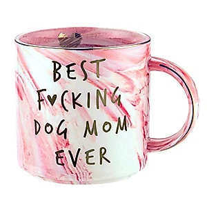 Dog Mom Gifts - Best Dog Mom Ever - Funny Birthday Gift For Dog Lovers Women - Gag Gifts for New Puppy Fur Baby Owners - Fur Mama Presents, Pitpull Pug - Cute Pink Marble Mug, 11.5oz Coffee Cup