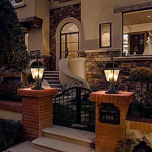 LUTEC Outdoor Solar Lamp Post Light, Dusk to Dawn 300LM Waterproof Pole Light Head with 4 Pcs Glass, Exterior Solar Powered Fence Post Light Fixtures for Garden, Patio, Yard(Brown)