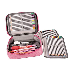 Becho Multifunction Zipper Pencil Case High Capacity Holder Pouch Pen Bag Colored Pencil Pen Box 72 Slots (Pink)
