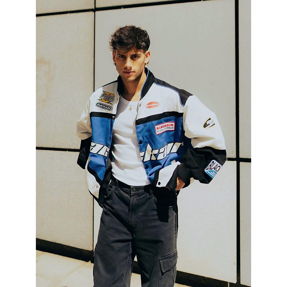 Aelfric Eden Blackair Men's Varsity Jackets Womens Bomber Jackets Vintage Motorcycle Racer Jacket