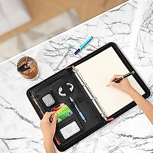 GXaryFulin Padfolio Organizer, PU Leather Planner, 4 O-Rings Zipper Binder (Red Brown)