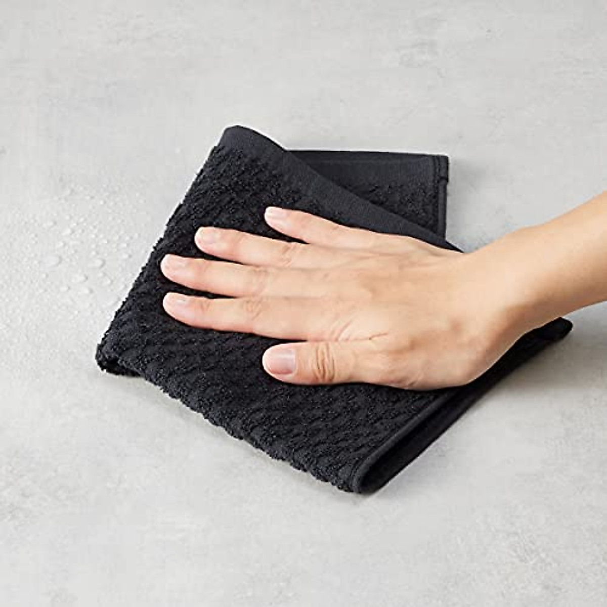 Amazon Basics 100% Cotton Terry Kitchen Dish Cloths, Popcorn Texture, 8 Pack, Black, 12"L x 12"W