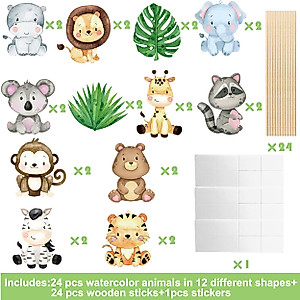 24Pcs Jungle Animals Centerpiece Sticks Safari Animal Table Toppers for Jungle Birthday Party Zoo Animals Baby Shower Supplies Safari Party Decoration
