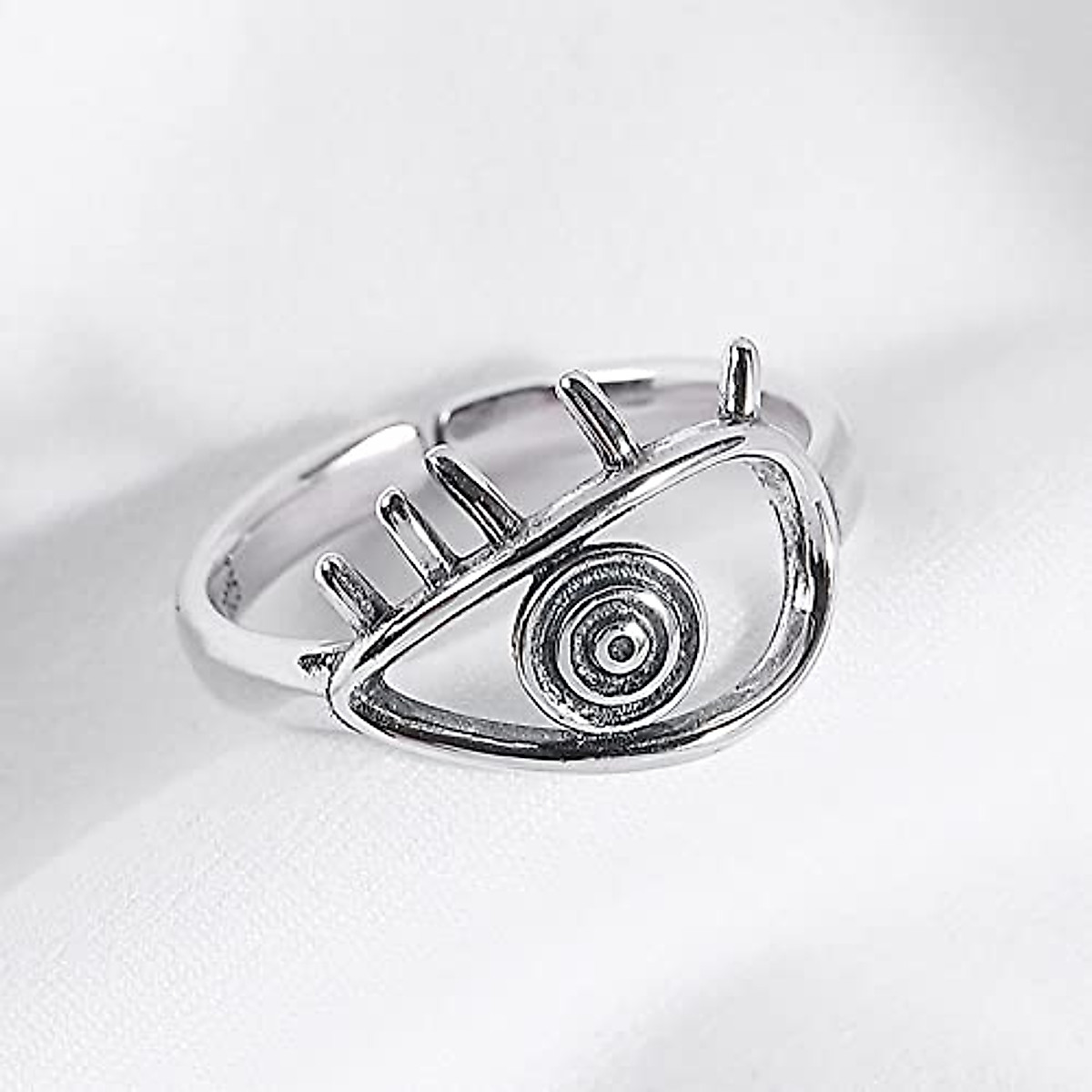 BOKIIWA Evil Eye Ring-925 Silver Open Cuff Adjustable Evil Eye Statement Love Lucky Protection Rings for Women Jewelry (Evil Eye Ring)