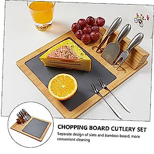 BESTonZON 1 Set Slate Knife and Fork Set Wooden Cutting Boards Dinette Set Fruit Tray Platter Bamboo Cheese Board with Cutlery Set Charcuterie Cutlery Knife Cheese Board Platter Tableware