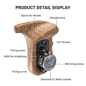 SMALLRIG Left Side Wooden Handle with Rosette for Camera Shoulder Support Rig, (Left Hand)- 1891
