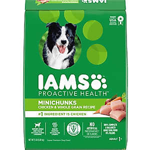 IAMS Adult Minichunks Small Kibble High Protein Dry Dog Food with Real Chicken, 15 lb. Bag