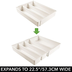 mDesign Adjustable, Expandable 4 Compartment Kitchen Cabinet Drawer Organizer - Divided Sections for Cutlery, Serving Spoons, Cooking Utensils, Gadgets - BPA Free, Food Safe - 2 Pack - Cream/Beige