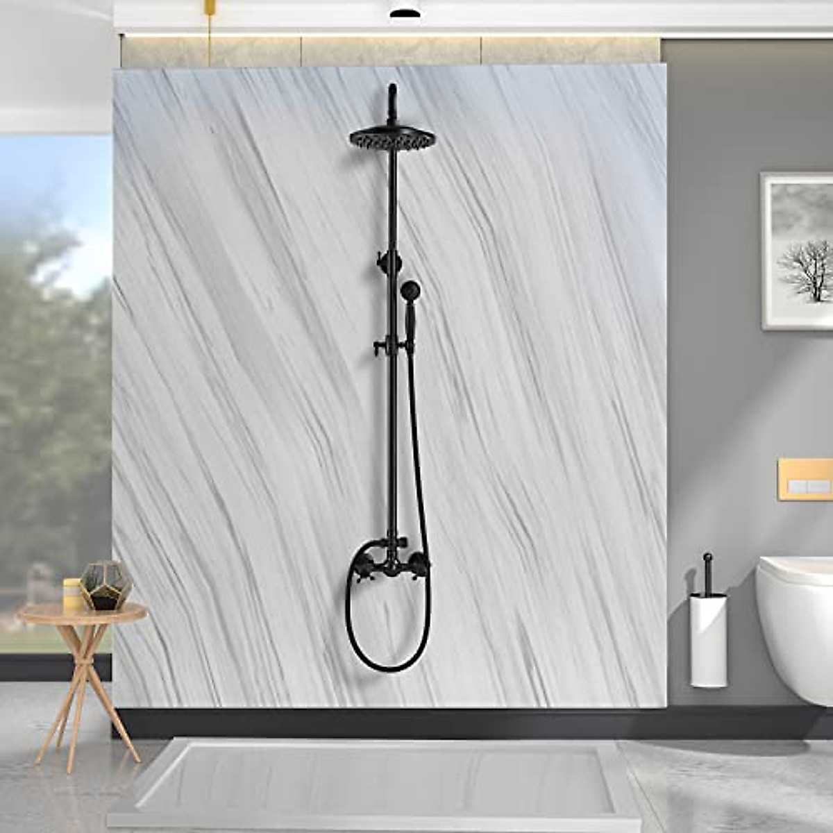 Senlesen Outdoor Shower Fixture Combo Set Oil Rubbed Bronze 8 Rainfall Shower Head Wall Mount 2 Dual Function