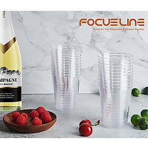 FOCUSLINE 100 Pack Clear Plastic Cups 10 oz Disposable Cups Heavy Duty Plastic Tumblers, Reusable Clear Hard Plastic Cups Tumblers for Wedding, Thanksgiving, Halloween, Christmas Party
