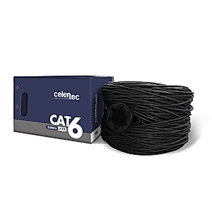 celertec CAT6 Shielded Cable, 500ft, FTP (Overall Foil Shield), 23AWG Solid Bare Copper, 550MHz, ETL Listed &CMR Riser Rated, Indoor, Bulk Ethernet Cable, Black