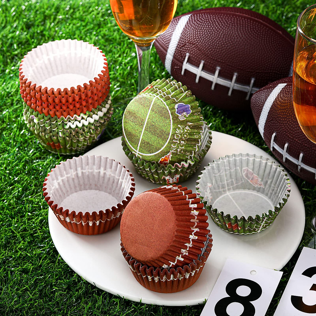 300 count Football Cupcake Liners Football Cupcake Wrappers Paper Muffin Cupcake Baking Cups Football Grease Resistant Fluted Boy Baby Shower Cupcake Liners for Birthday Party Decorations, 2 Styles