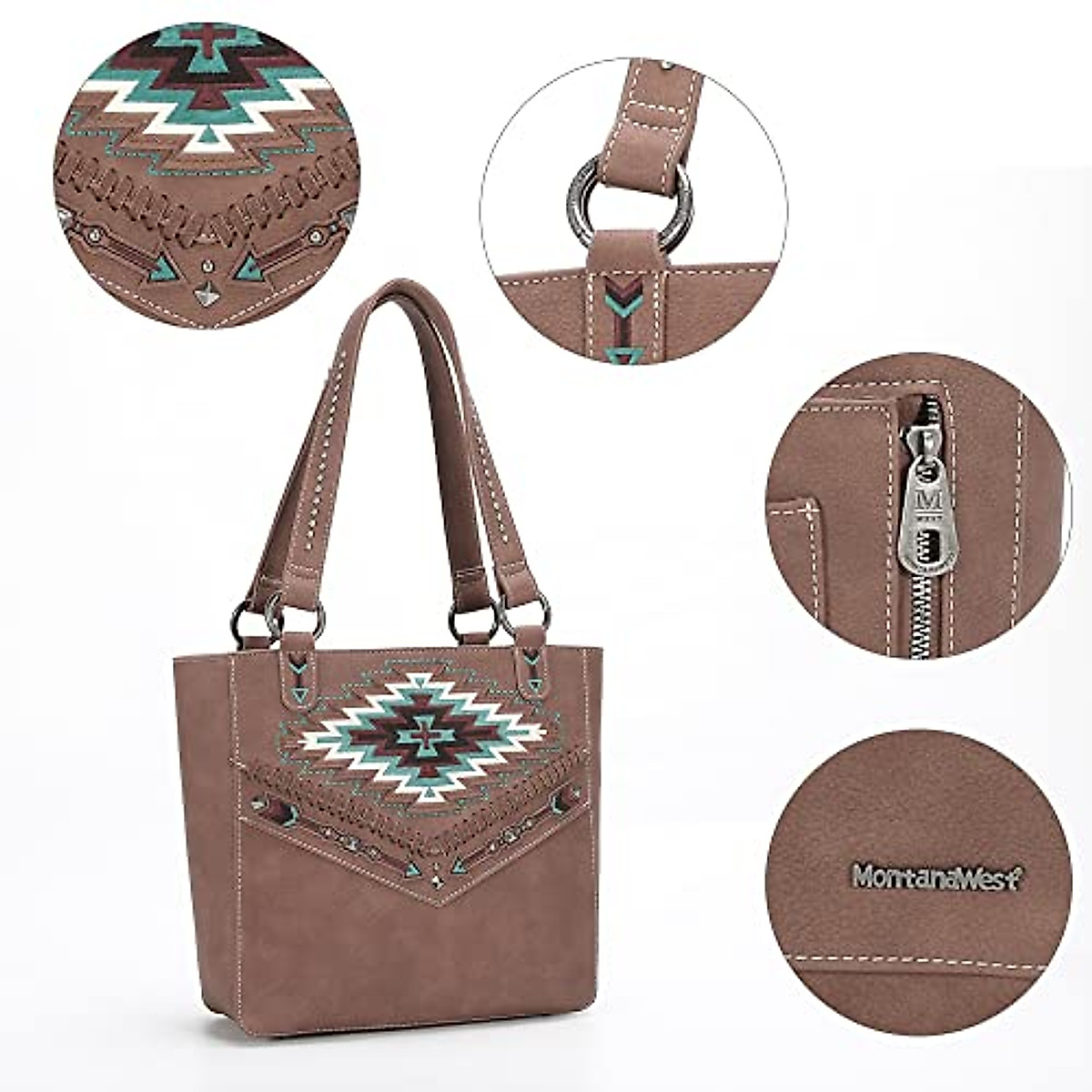 Montana West Aztec Tote Western Handbags for Women Satchel Handbag Vegan Leather Purses Vegan Leather Hobo Shoulder Bag with Wallet MST-G1004WBR