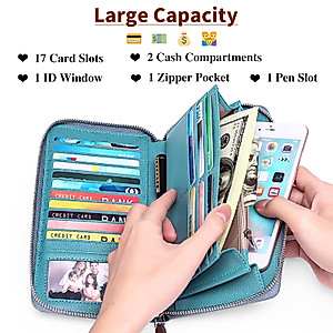 SENDEFN Leather Women's Wallets RFID Blocking Zip Around Large Capacity Long Credit Card Holder Wallet