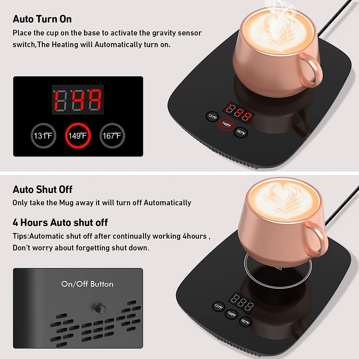 nicelucky Coffee Mug Warmer for Desk with Heating Function 25 Watt Electric Beverage Warmer with Adjustable Temperature 131℉/ 55℃or 167℉/ 75℃ (Without Mug) 2PCS