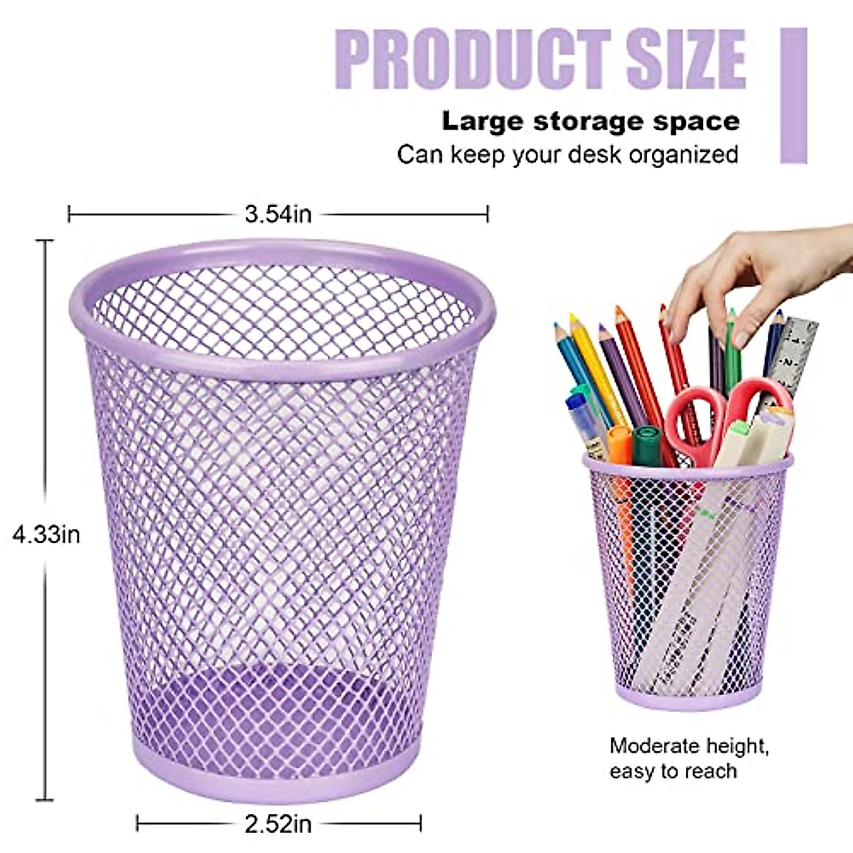 Banshou Pencil Holders,Mesh Pen Holder for Desk,Purple Round Pencil Holder for School,Home,Office and other Office Desk Organizers (Purple 6Pack)