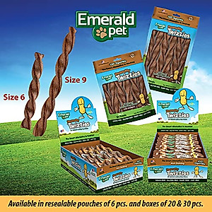 Emerald Pet Twizzies Rawhide Free 100% Digestible Natural Dog Lasting Chew Treats, Made in USA Size 6, Peanutty Peanut Butter Multipack