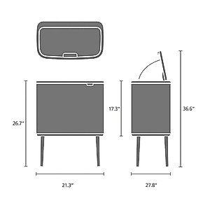Brabantia Bo Trash Can - 3 + 6 Gal Inner Buckets (Pine Green) Waste/Recycling Garbage Can, Removable Compartments + Free Bags
