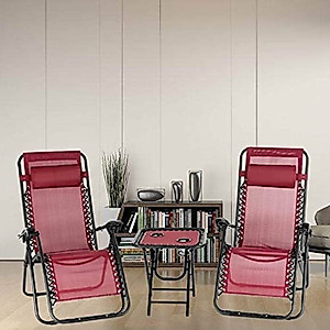 ZEYADA 3 PCS Gravity Chair Patio Chaise Lounge Chairs Folding Chaise Lounge Chair Outdoor Yard Pool Recliner Patio Garden Pool Beach Lawn Recliner Table Chair Set