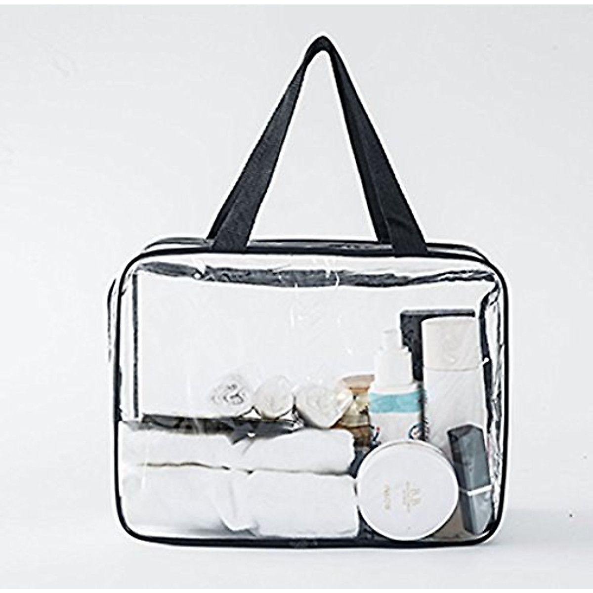 mkki 3pcs Clear Portable Makeup Cosmetic Toiletry Travel Bath Wash Storage Bag Transparent Waterproof Pouch Organizer Make Up Bag