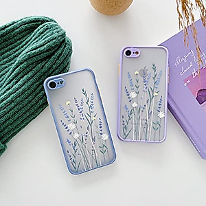 HJWKJUS Compatible with iPhone 6/6s for Girl Woman, Floral Flower Pattern Slim Design, Protective Hard PC Back with Soft Shockproof TPU Bumper Phone Case for iPhone 6/6s- Purple