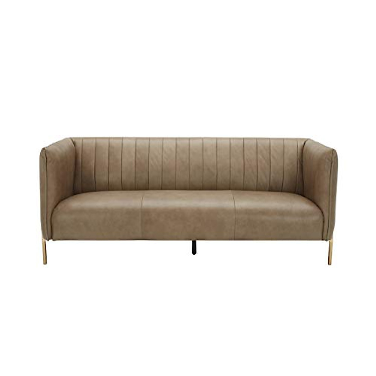 Amazon Brand – Rivet Frederick Mid-Century Channel Tufted Leather Sofa Couch, 77.5"W, Taupe