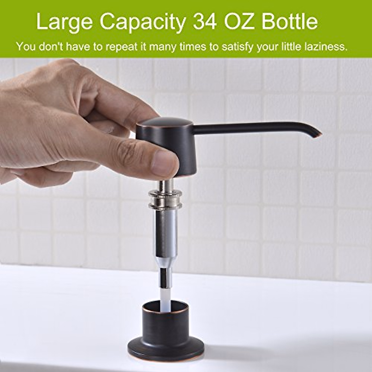 Brass Soap Dispenser, Large Capacity 34 OZ Bottle Built in Pump Kitchen Sink Soap Dispenser and Modern Dish Soap Dispenser Oil Rubbed Bronze