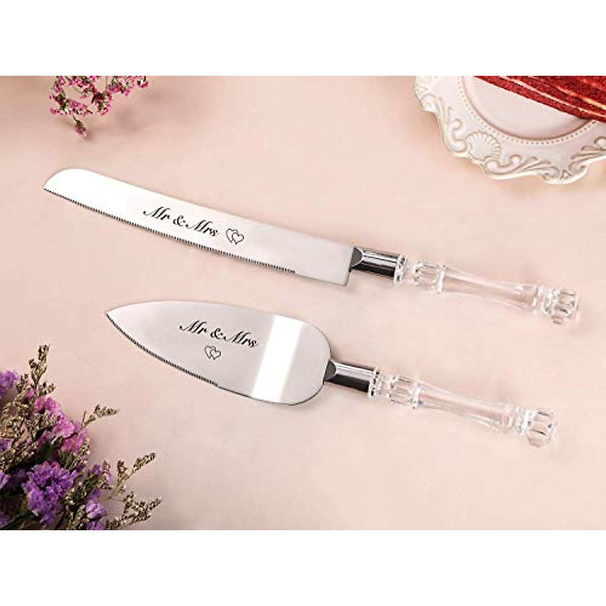 AW BRIDAL Cake Cutting Set for Wedding- Mr and Mrs Cake Cutter, Wedding Cake Knife and Server Set Engagement Anniversary Birthday Gifts