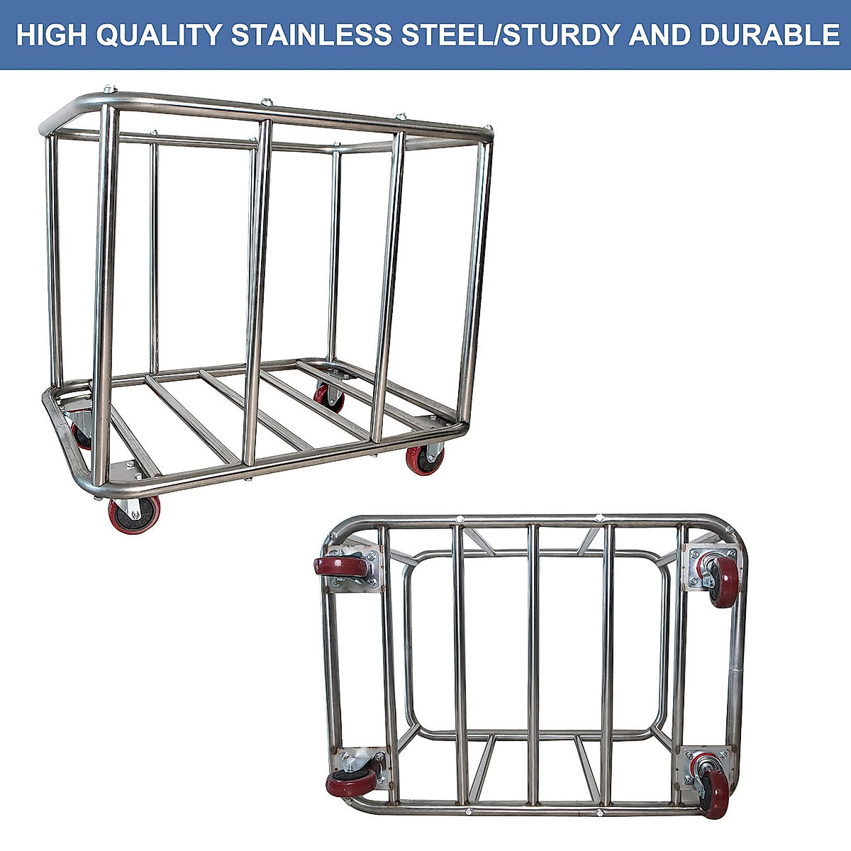 Large Laundry Cart with Wheels,Commercial Stainless Steel Heavy Duty Service Cart Laundry Hamper for Hotel/Home/School/Resort